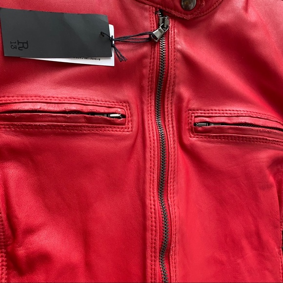 R13 | Jackets & Coats | Rare R3 Red Leather Cafe Racer Moto Jacket Nwt ...